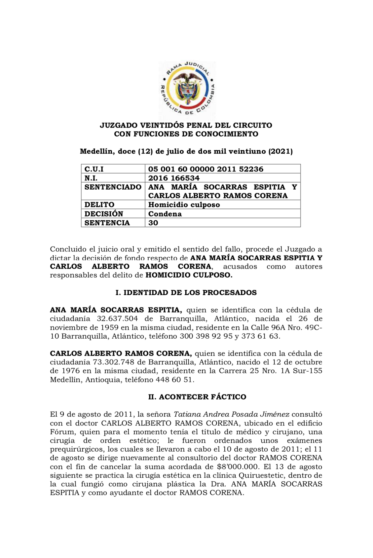 Condenados a prisión por homicidio culposo Carlos Alberto Ramos Corena ...